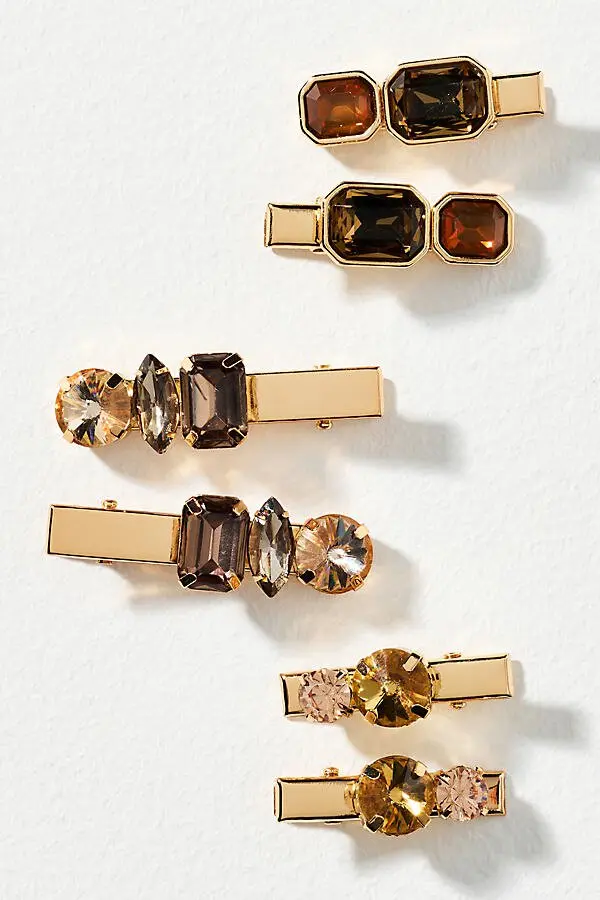 Anthropologie Gemstone Barrettes Set Of 6 - Amber