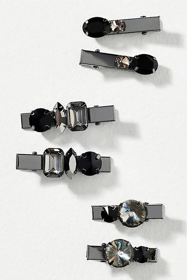 Anthropologie Gemstone Barrettes Set Of 6 - Black