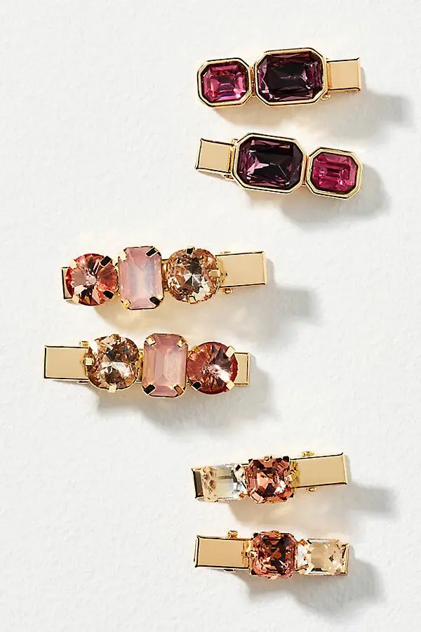 Anthropologie Gemstone Barrettes Set Of 6 - Pink