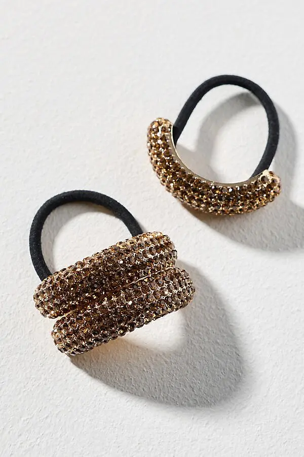 Anthropologie Sparkle Pony Cuff Hair Ties Set Of 2 - Gold