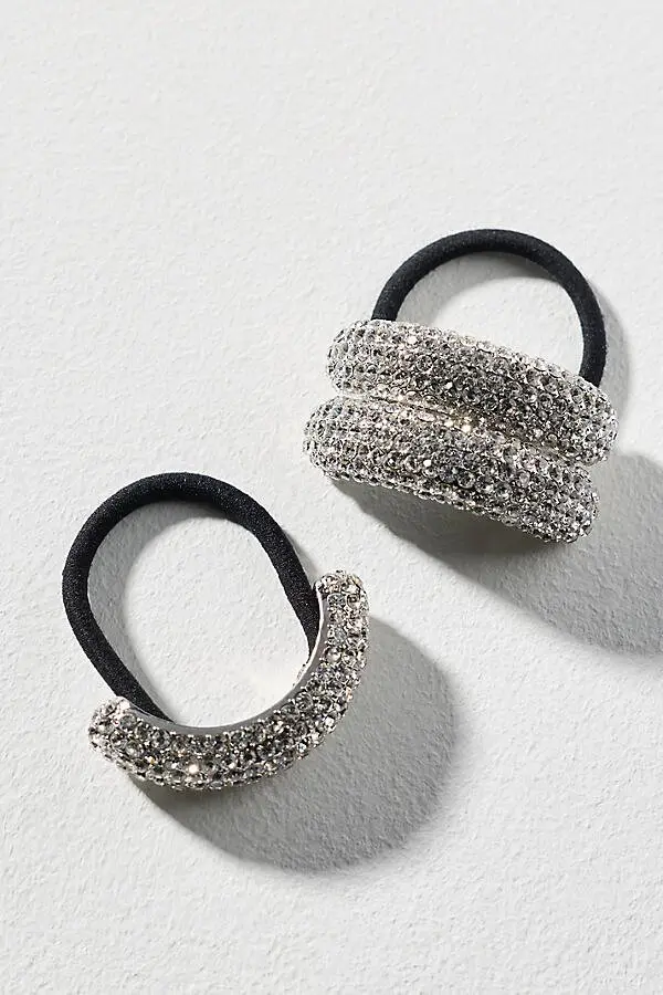 Anthropologie Sparkle Pony Cuff Hair Ties Set Of 2 - Silver