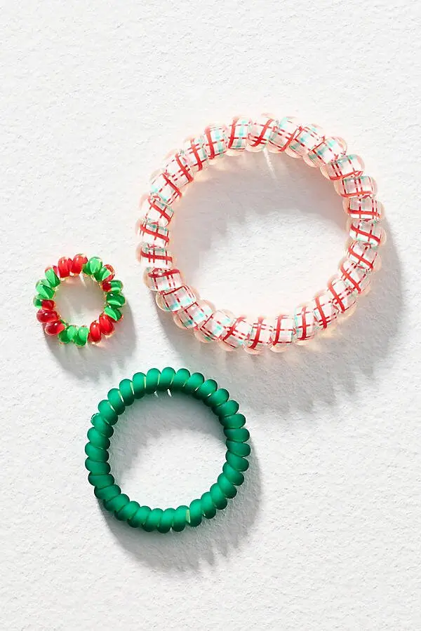 TELETIES Holiday Coil Hair Ties, Set Of 3 - Multi