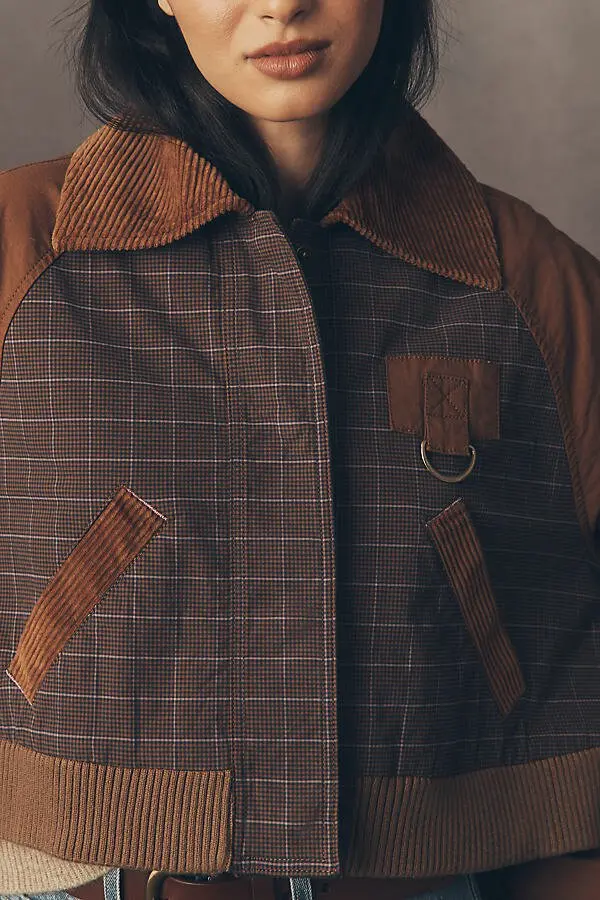 Anthropologie Plaid Crop Utility Jacket
