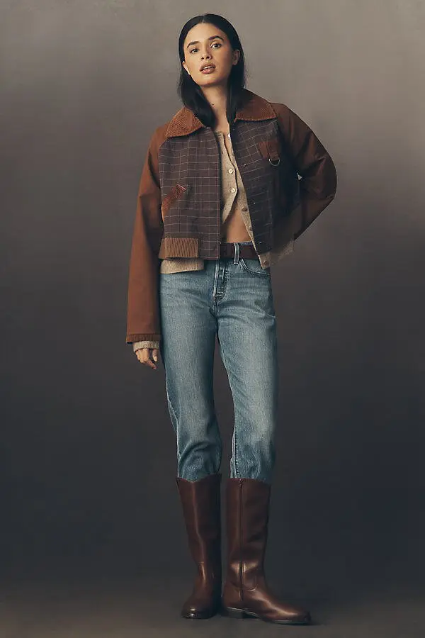 Anthropologie Plaid Crop Utility Jacket