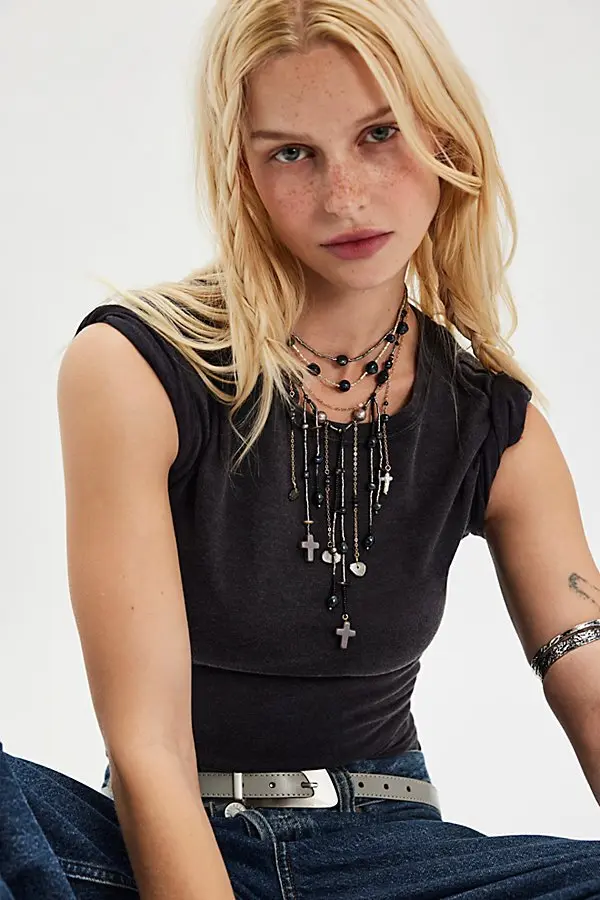 ARIANA OST Pearl And Beaded Fringe Layered Necklace - Black