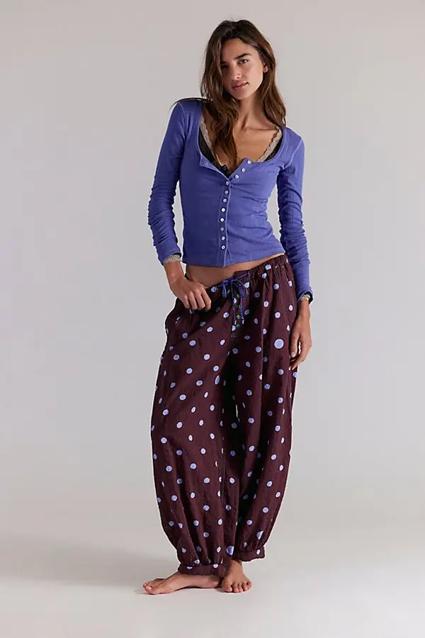 Free People On Repeat Pj Pants - Dots - Chocolate Combo