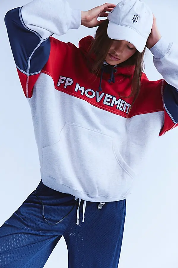 Free People Colorblock Logo Hoodie - Cranberry Combo