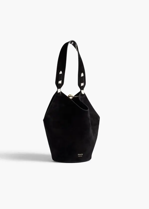 Khaite Mini Lotus Suede Tote - Black / White
