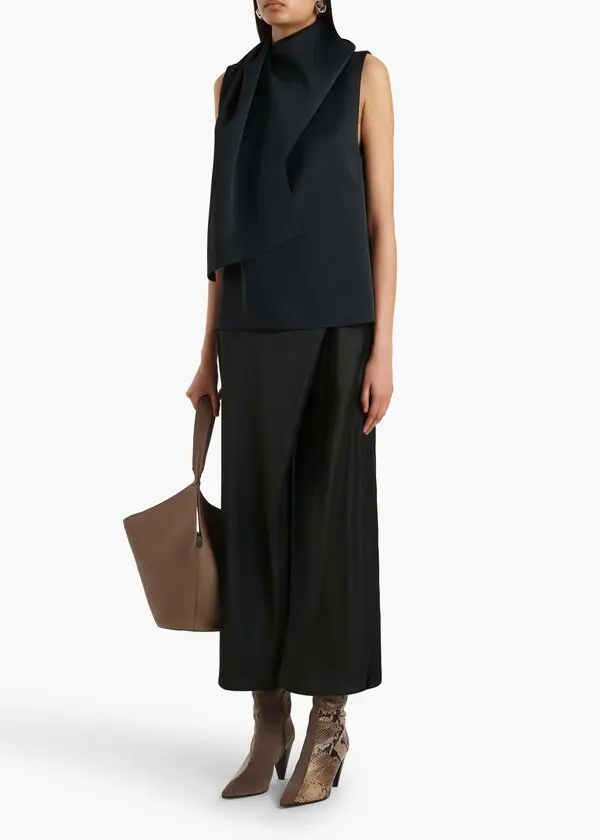 Khaite Satin Top With Draped Collar - Black
