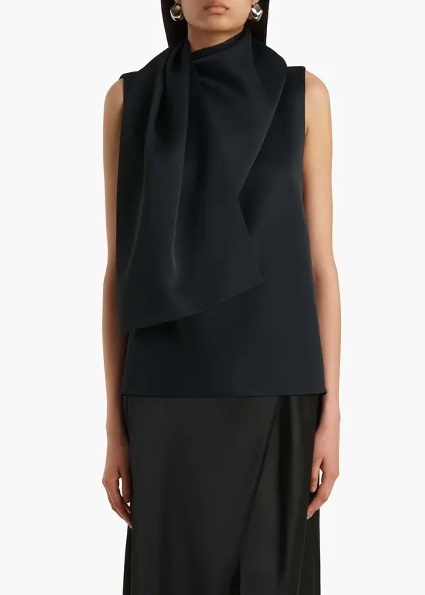 Khaite Satin Top With Draped Collar - Black