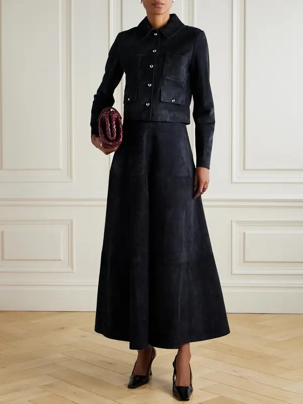 Altuzarra Varda Paneled Suede Midi Skirt - Blue