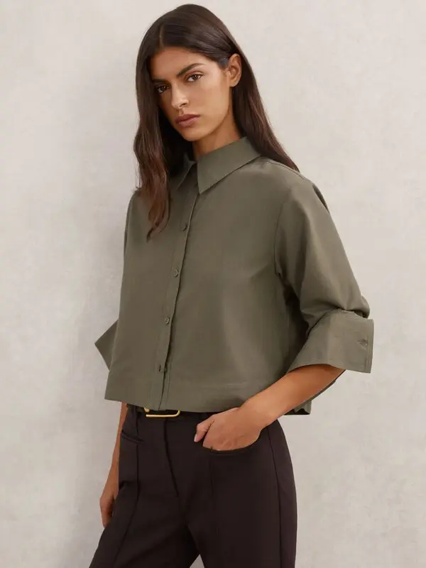 REISS Caylan Cotton And Wool Cropped Shirt