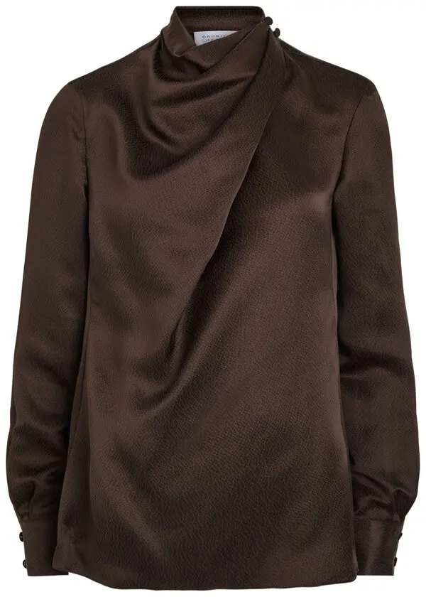 Gabriela Hearst Marcela Draped Silk Top - Dark Brown