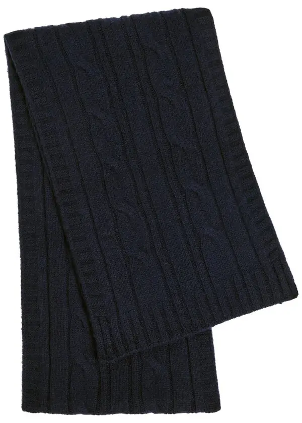 John Smedley Wooton Cable-knit Cashmere And Wool-blend Scarf - Navy