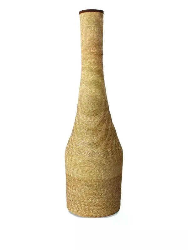 LA ROSE Raffia Leather-trim Vase - Neutrals