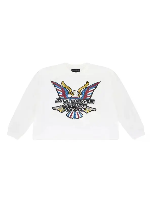 WHO DECIDES WAR BY EV BRAVADO Diplomats Decide Graphic Sweatshirt - White