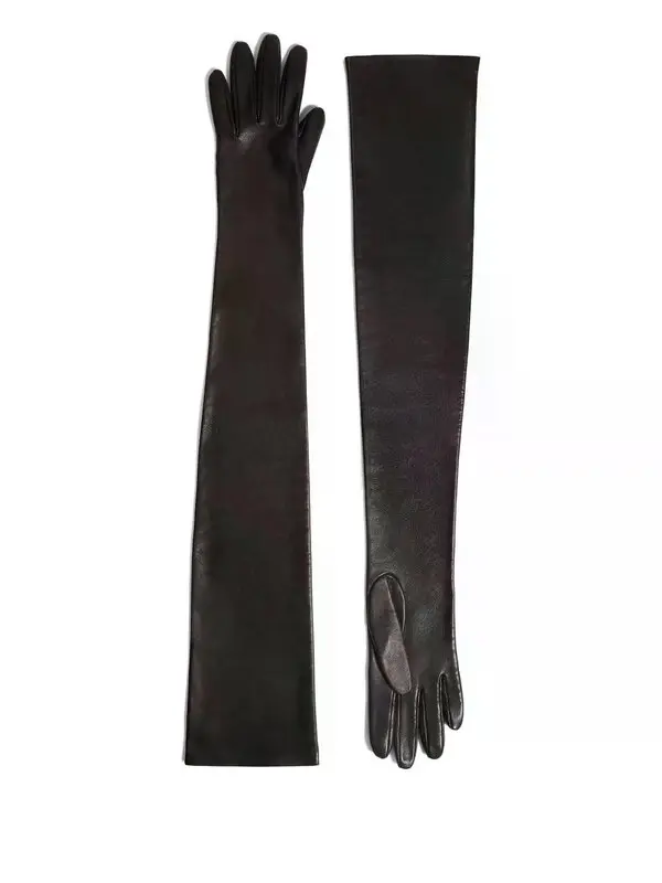 Khaite Leather Long Gloves - Black
