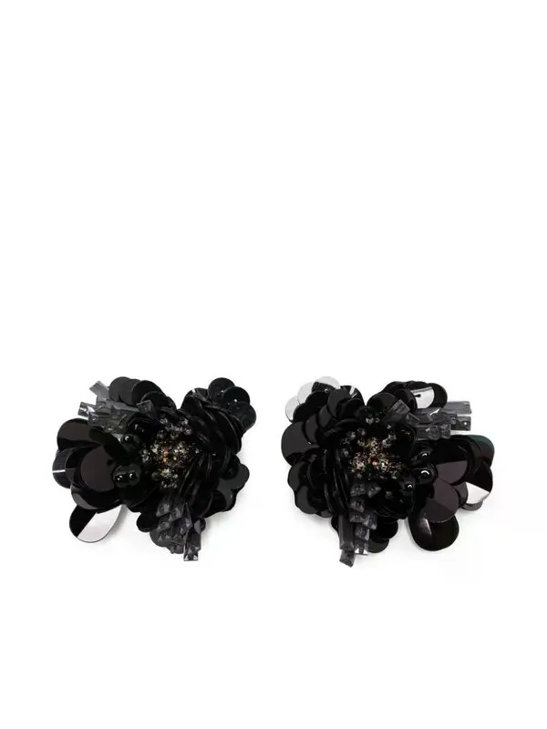 Biyan Sequined Floral-motif Earrings - Black