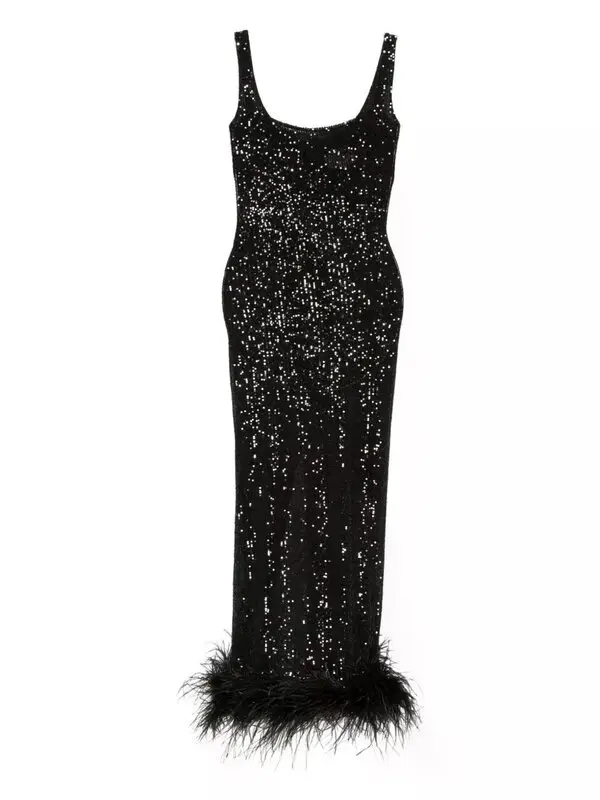 ATU BODY COUTURE Sequin Feather Trim Dress