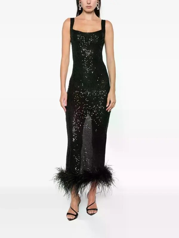 ATU BODY COUTURE Sequin Feather Trim Dress
