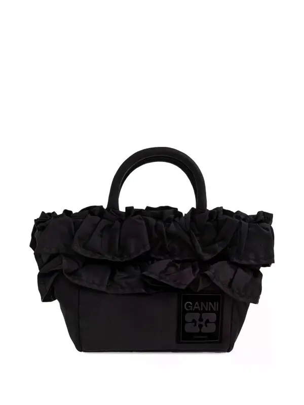 GANNI Mini Ruffled Tote Bag - Black