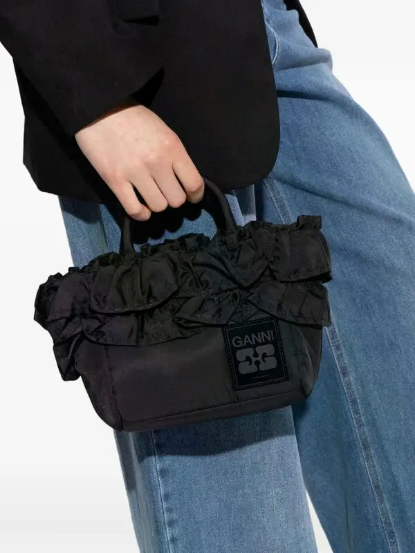 GANNI Mini Ruffled Tote Bag - Black
