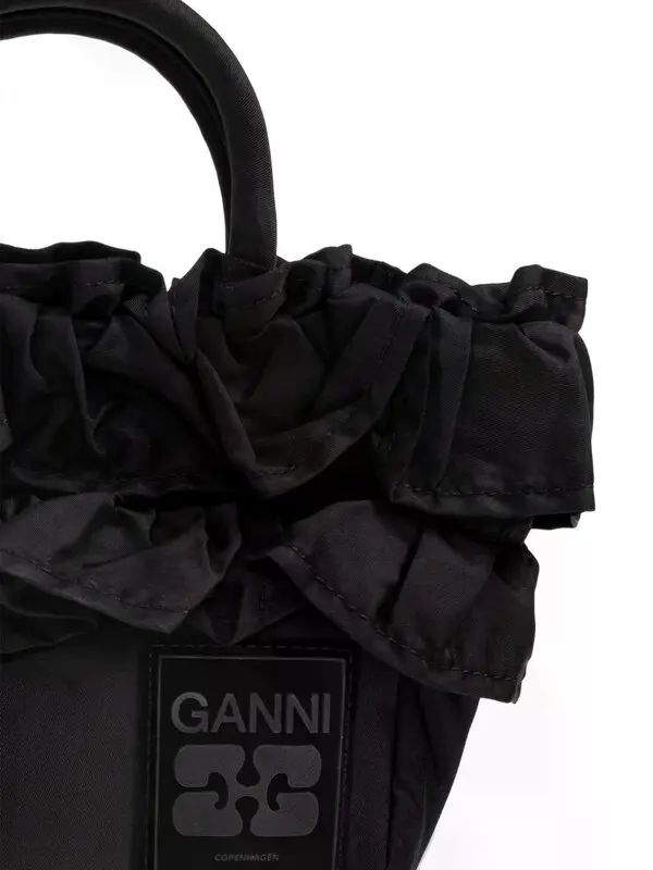 GANNI Mini Ruffled Tote Bag - Black