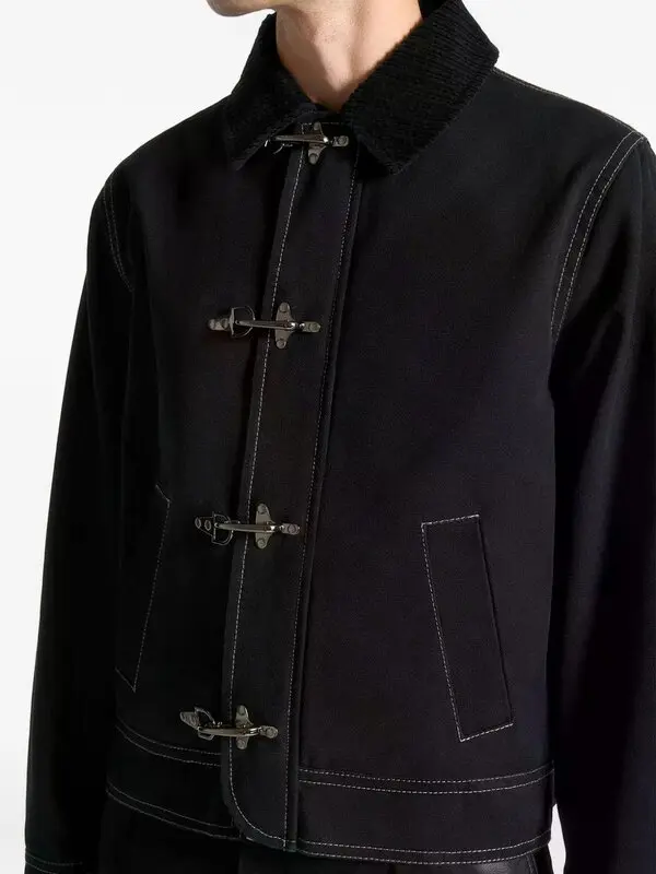 Manière De Voir Clasp-detail Contrast-stitch Gabardine Jacket