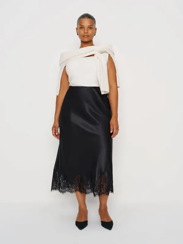REFORMATION Carolina Silk Skirt - Black