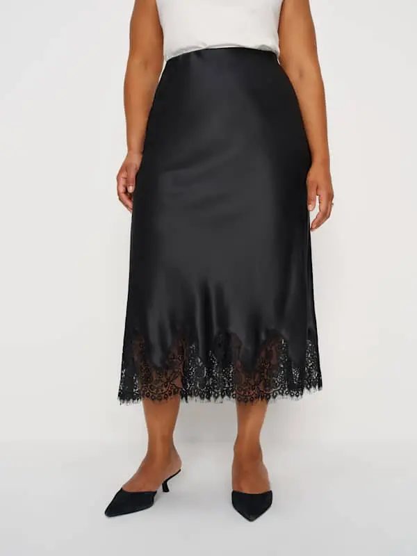 REFORMATION Carolina Silk Skirt - Black