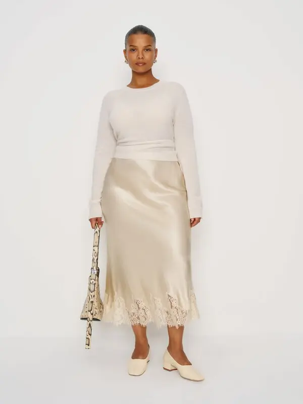REFORMATION Carolina Silk Skirt - Ivory