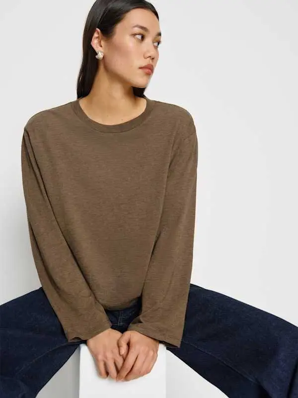 REFORMATION Liam Long Sleeve Oversized T-shirt - Brown