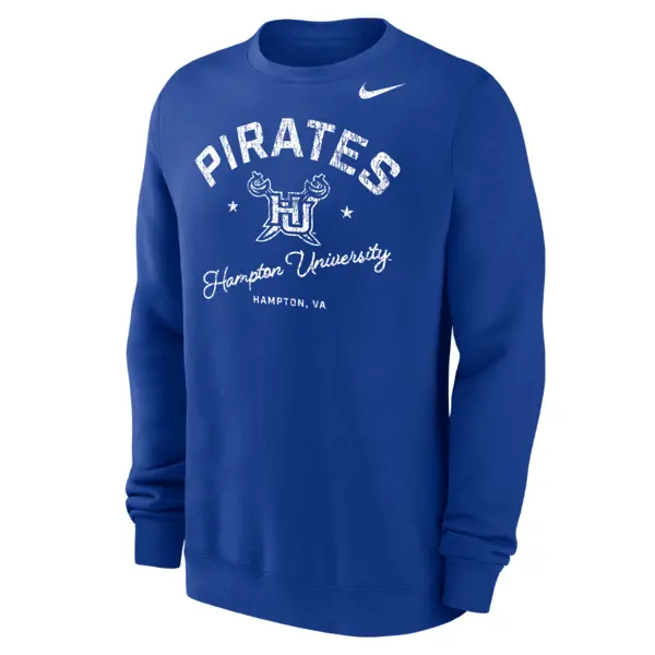 Nike College Hampton University Club Fleece Crew-neck Sweatshirt - Blue
