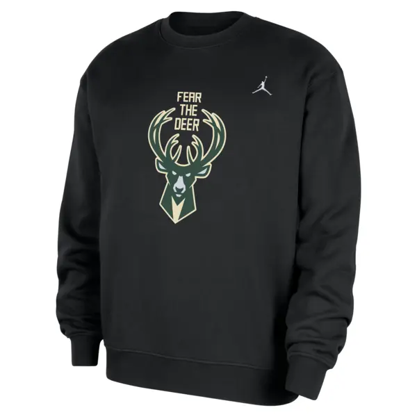 JORDAN Milwaukee Bucks Statement Essentials Nba Fleece Crew-neck Sweatshirt - Black