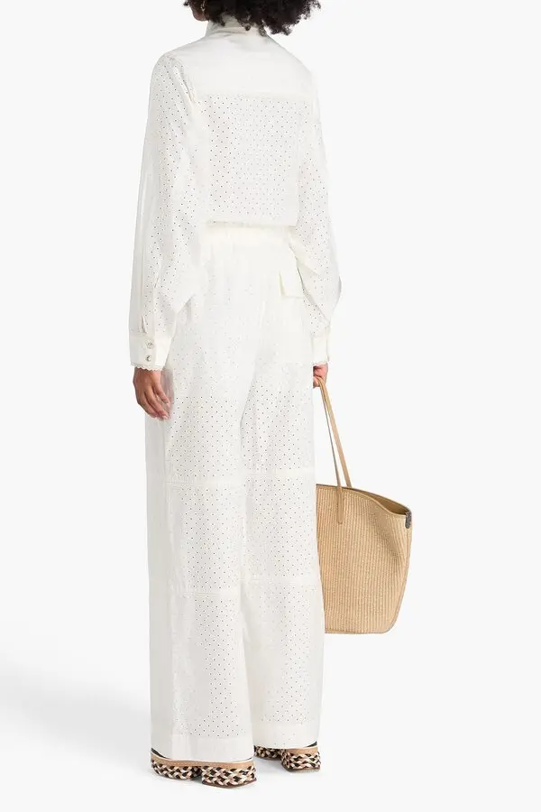 Zimmermann Lace-trimmed Perforated Cotton Cargo Pants