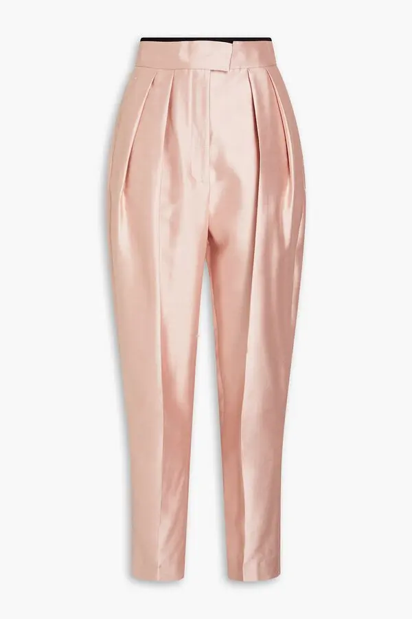 Zimmermann Pleated Tapered Wool-silk Blend Pants - Blush