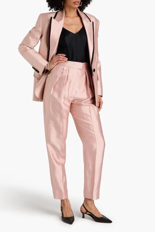 Zimmermann Pleated Tapered Wool-silk Blend Pants - Blush