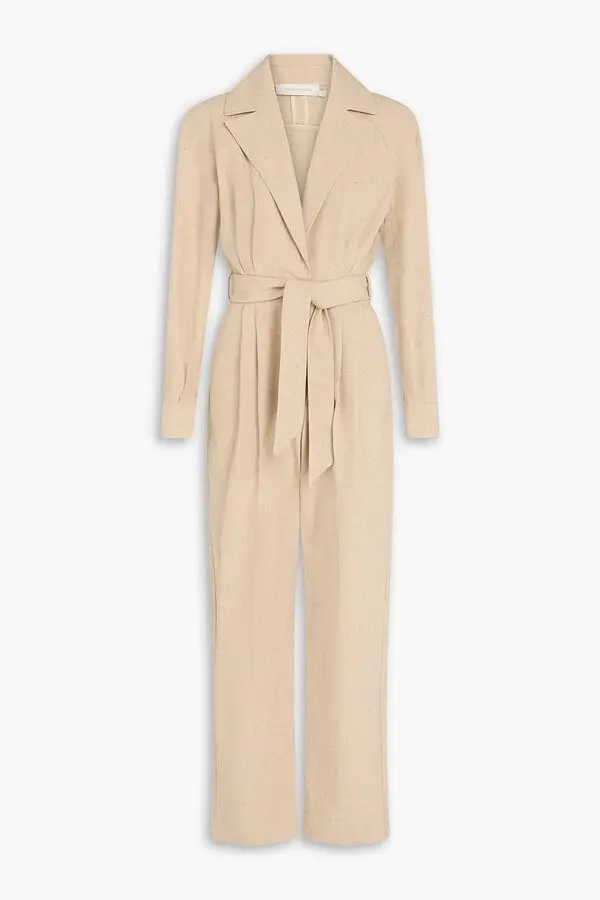 Zimmermann Belted Donegal Cotton And Silk-blend Jumpsuit - Beige