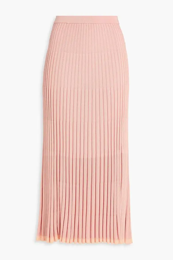 Zimmermann Metallic Ribbed-knit Midi Skirt - Blush
