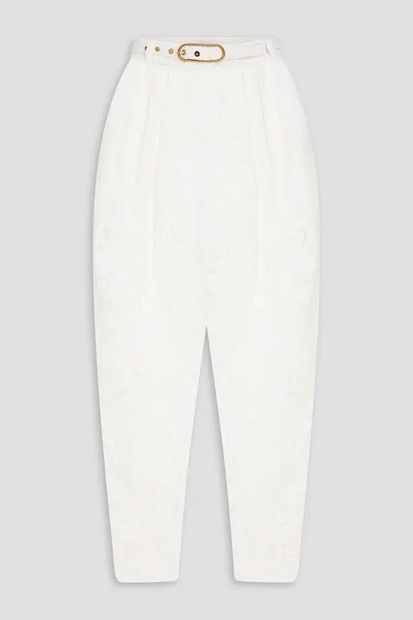Zimmermann Belted Guipure Lace Tapered Pants - White
