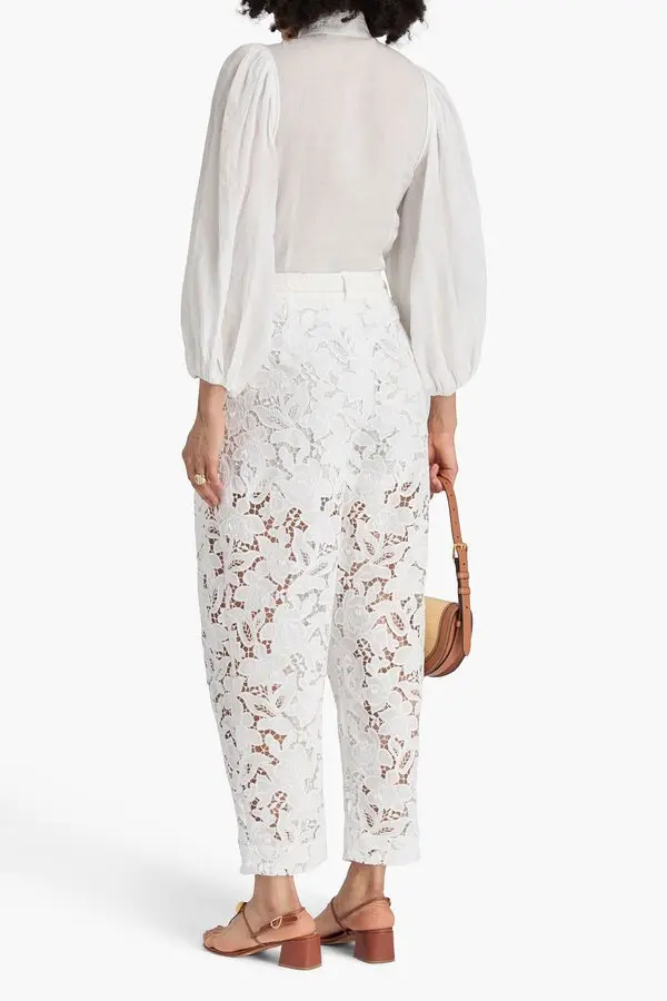 Zimmermann Belted Guipure Lace Tapered Pants