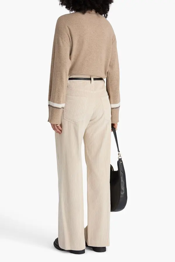Brunello Cucinelli Belted Cotton-corduroy Wide-leg Pants - Beige
