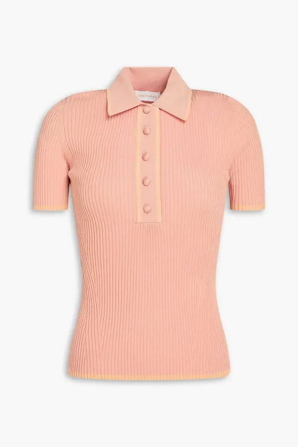 Zimmermann Metallic Ribbed-knit Polo Shirt