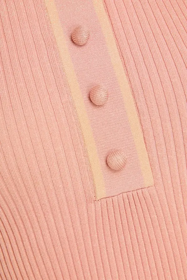 Zimmermann Metallic Ribbed-knit Polo Shirt