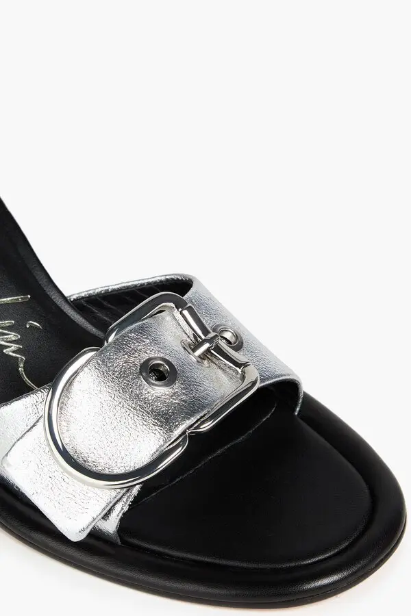 3.1 Phillip Lim Naomi 70 Buckled Metallic Pebbled-leather Mules
