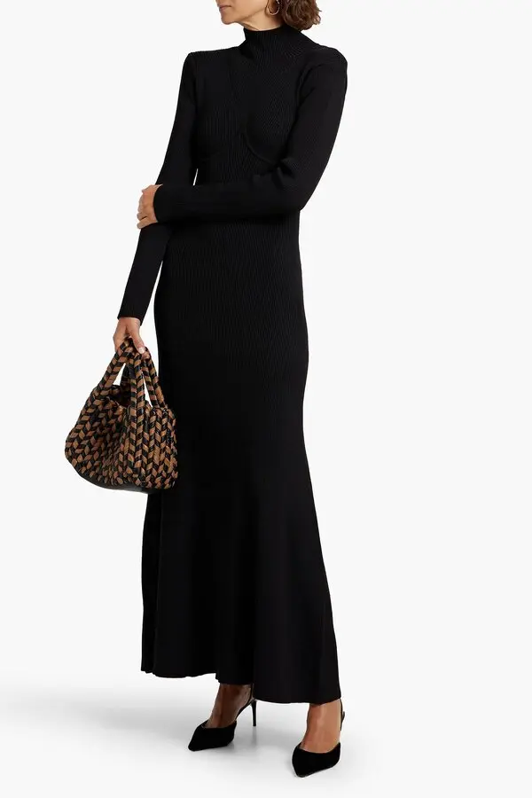 Staud Open-back Ribbed-knit Turtleneck Maxi Dress