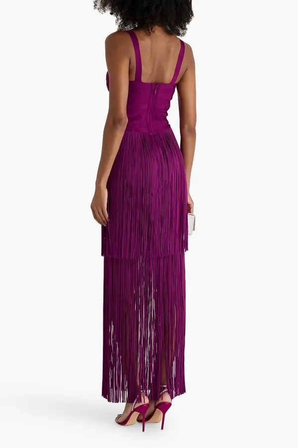 Herve Leger Blanca Fringed Bandage Gown - Violet - 60% Off | Editorialist