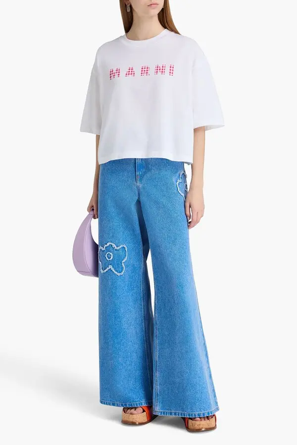 Marni Cropped Printed Cotton-jersey T-shirt