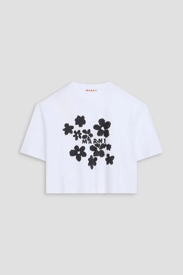 Marni Cropped Printed Cotton-jersey T-shirt