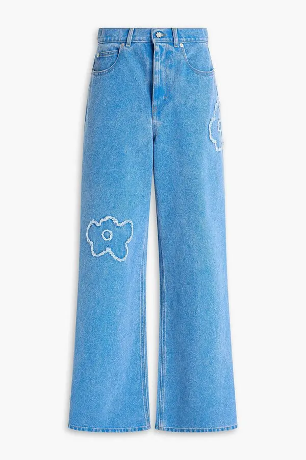 Marni Floral-appliquéd High-rise Wide-leg Jeans